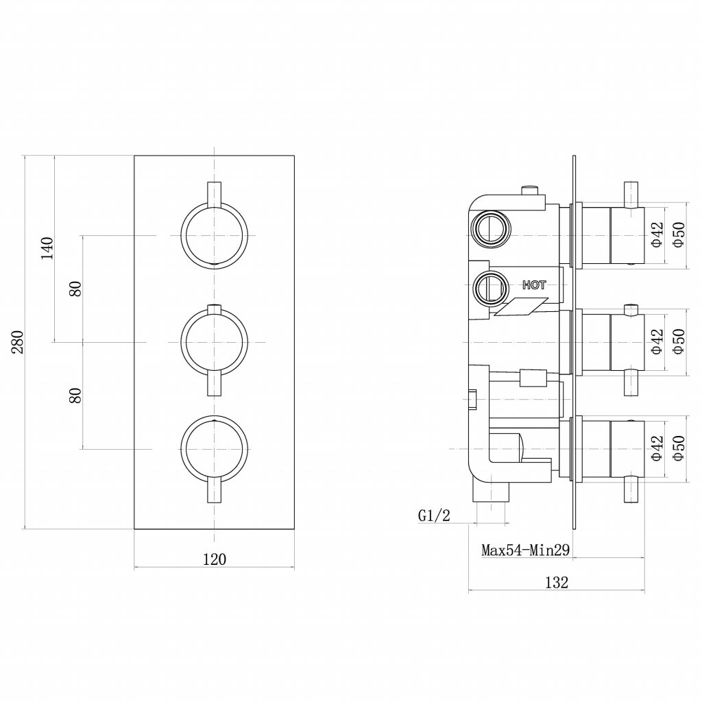Identity Round Push Shower Valve (2 Outlet) - Giavani Bathrooms
